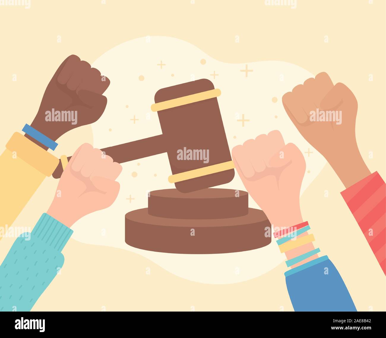 human rights, raised his hands in a fist with a hammer of justice ...