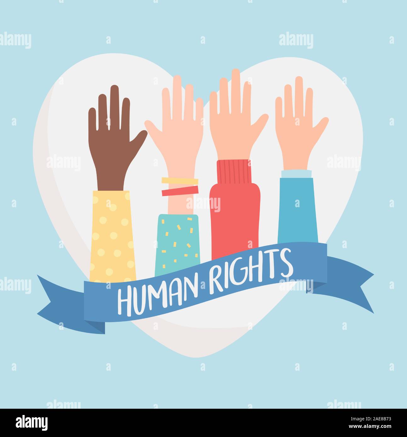 human rights, raised hands love heart ribbon vector illustration Stock ...
