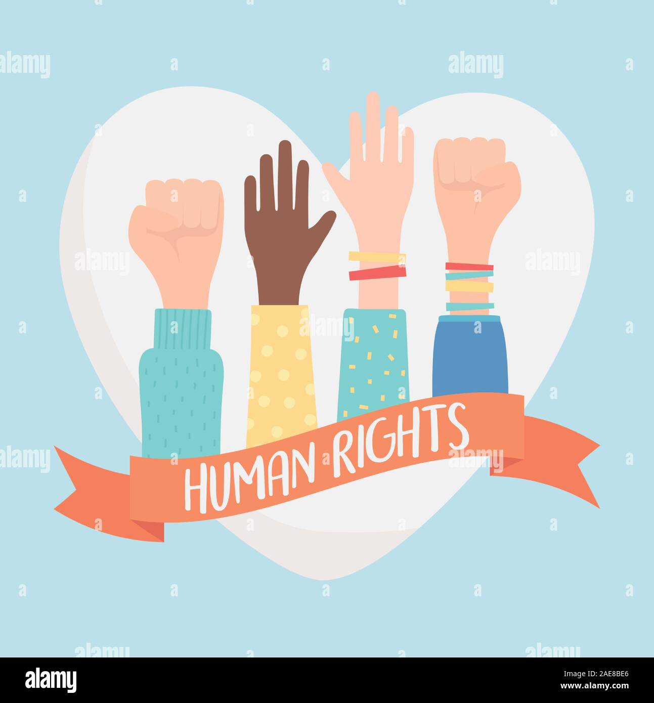 human rights, raised hands in fist stronger gesture vector illustration ...
