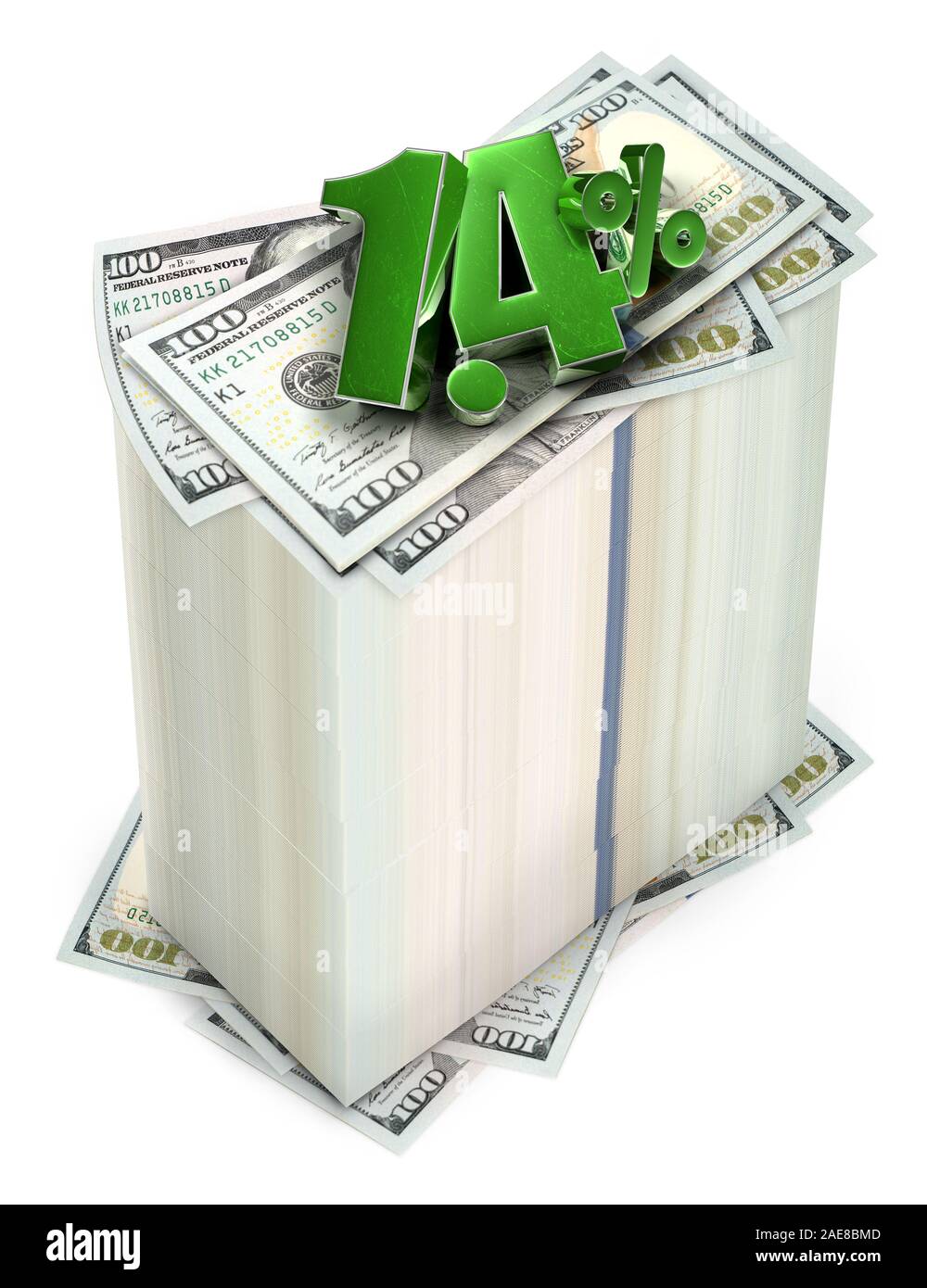 1.4 Put on a pile of dollar funds 3d illustration isolated on white ...
