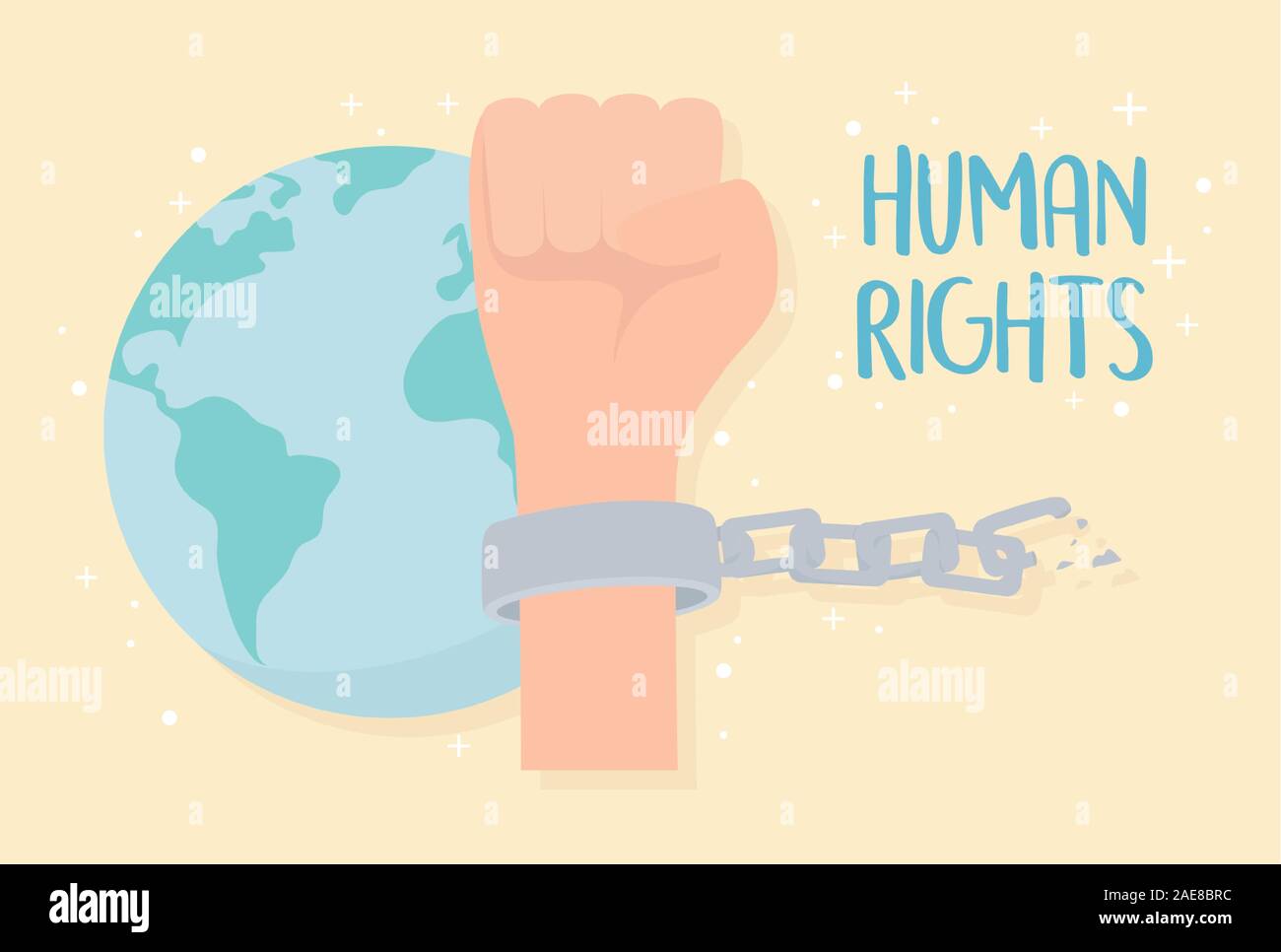 human rights, hand with handcuffs and chain world vector illustration ...