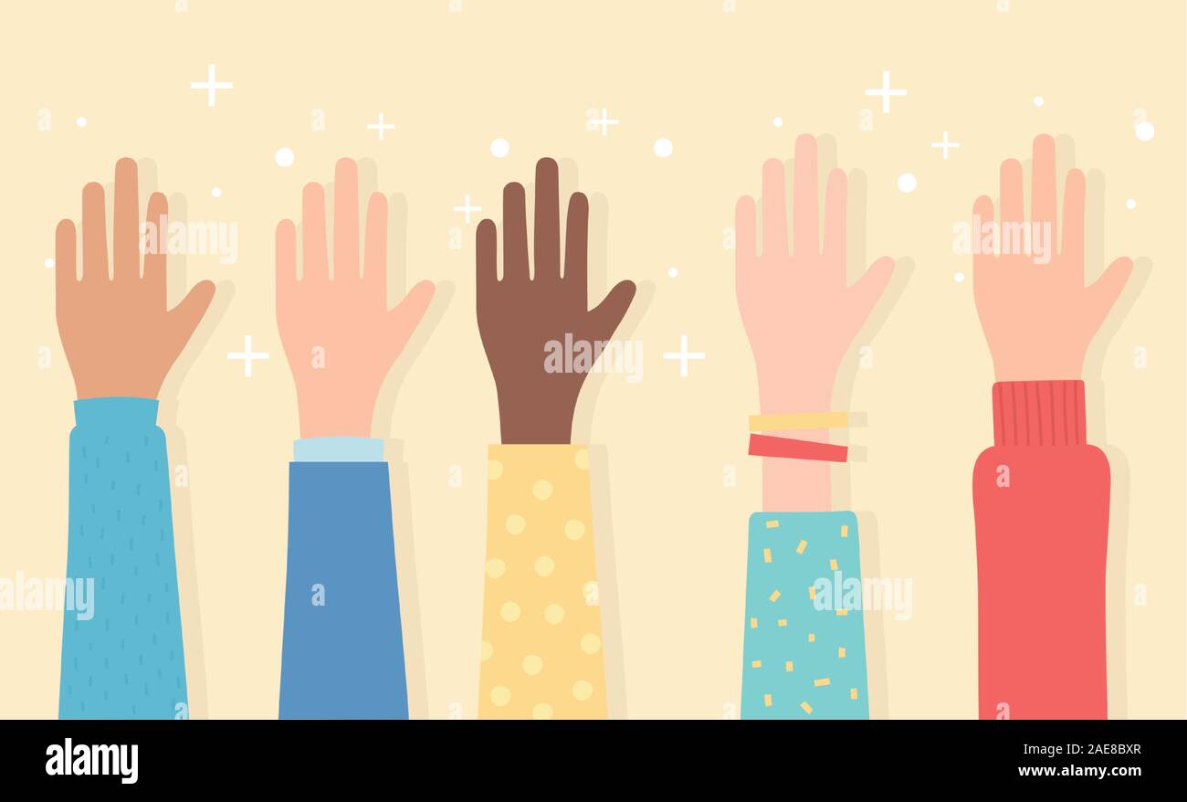 human rights, raised hands multicultural ethnic vector illustration ...