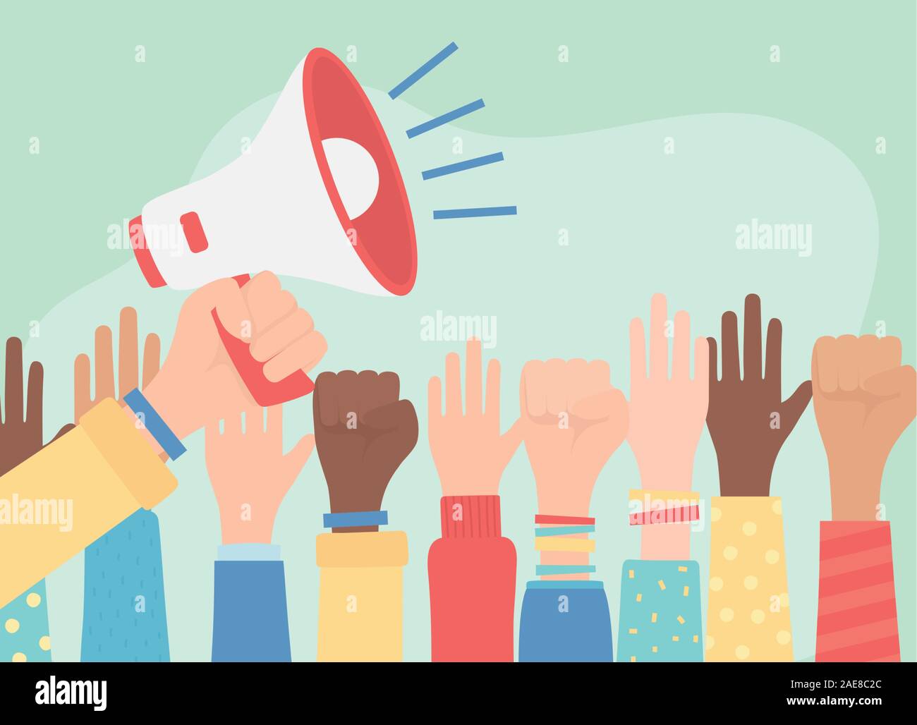 human rights, raised hands unity and hand with speaker vector ...