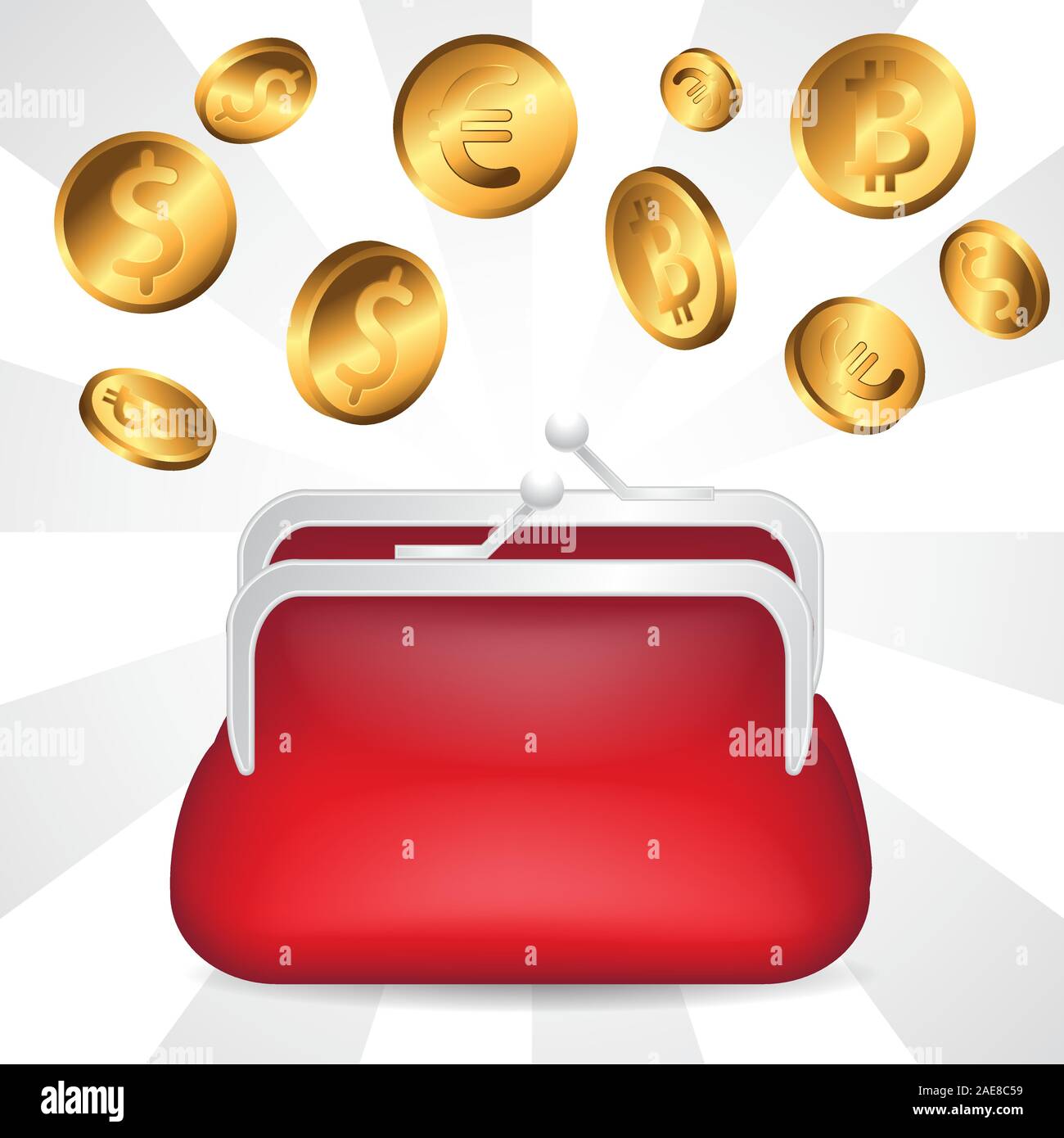 Red open wallet and gold coins on isolated background. Vector image ...
