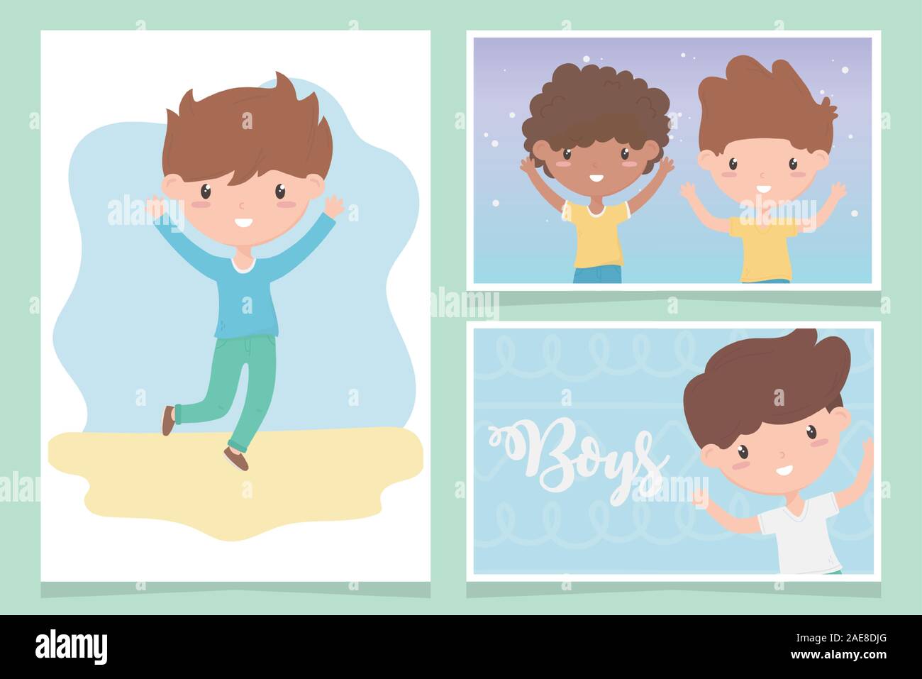 happy childrens day, cute little boys cartoon funny cards vector ...