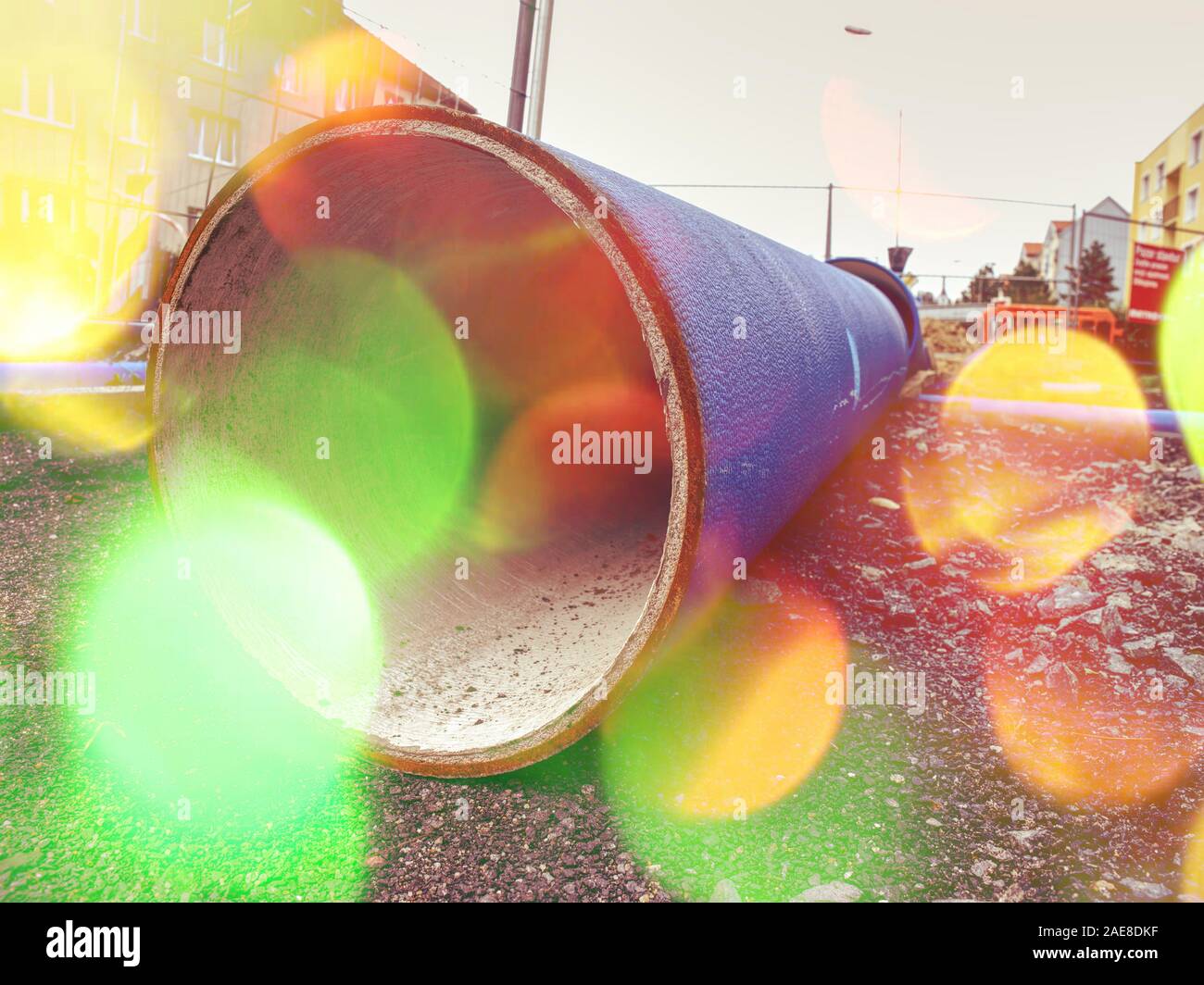 Filtered photograph of the plastic pipes in soil. Abstract filter Stock ...