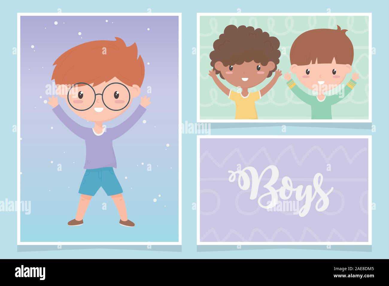 happy childrens day, cute little boys cartoon cards vector illustration ...