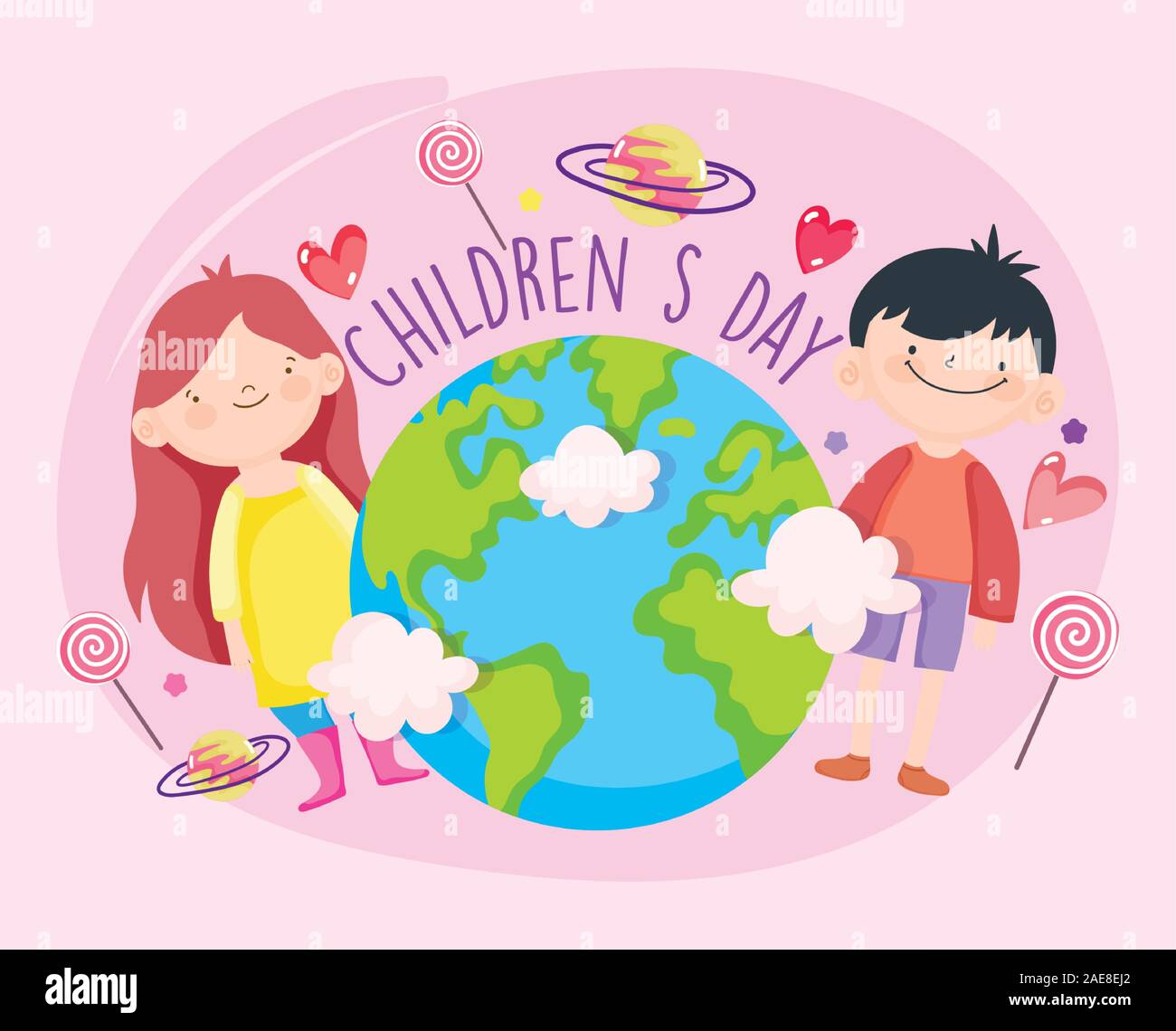 happy children day, little girl and boy world candies celebration ...