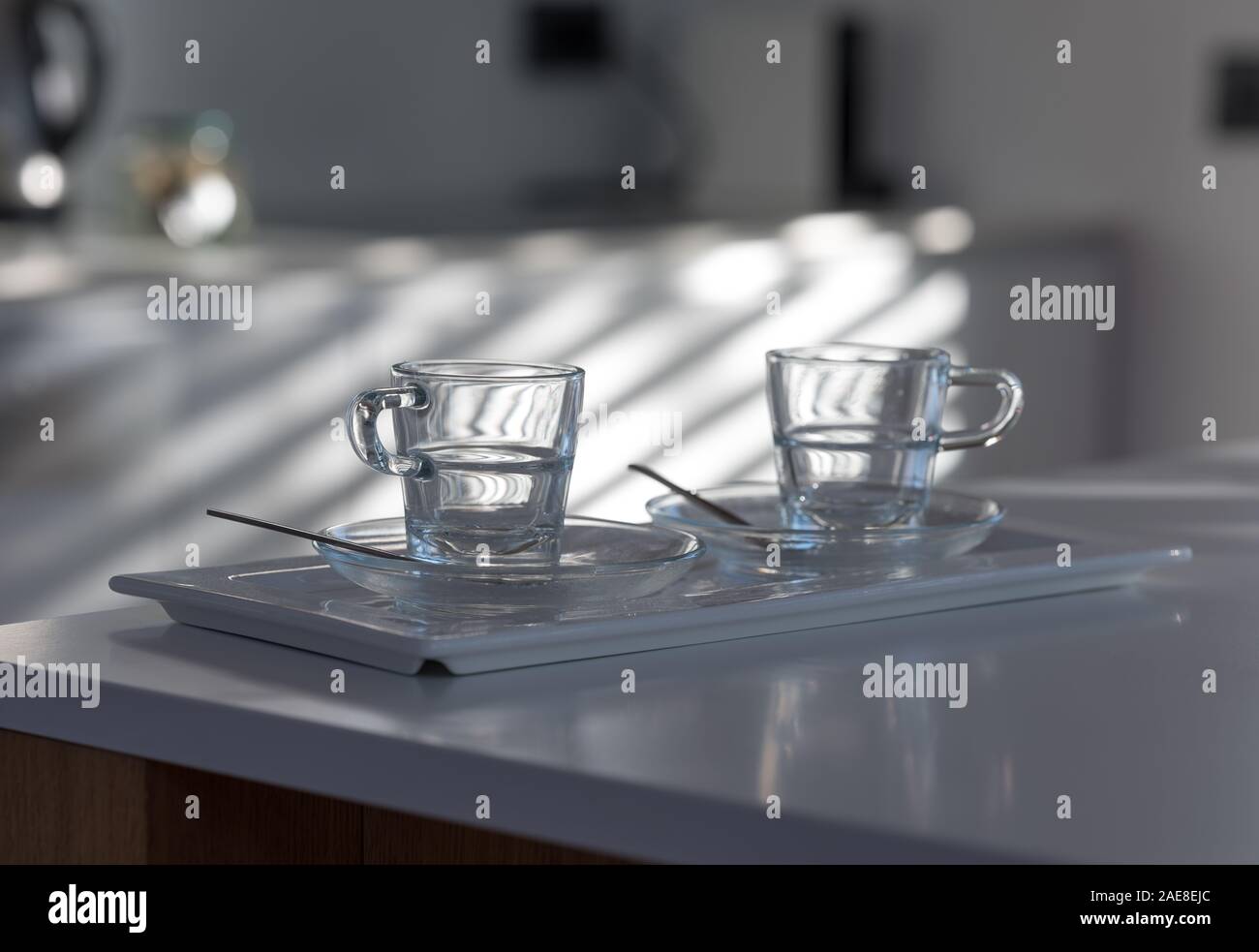 Beautiful see-through empty coffee cups close up on a kitchen ...