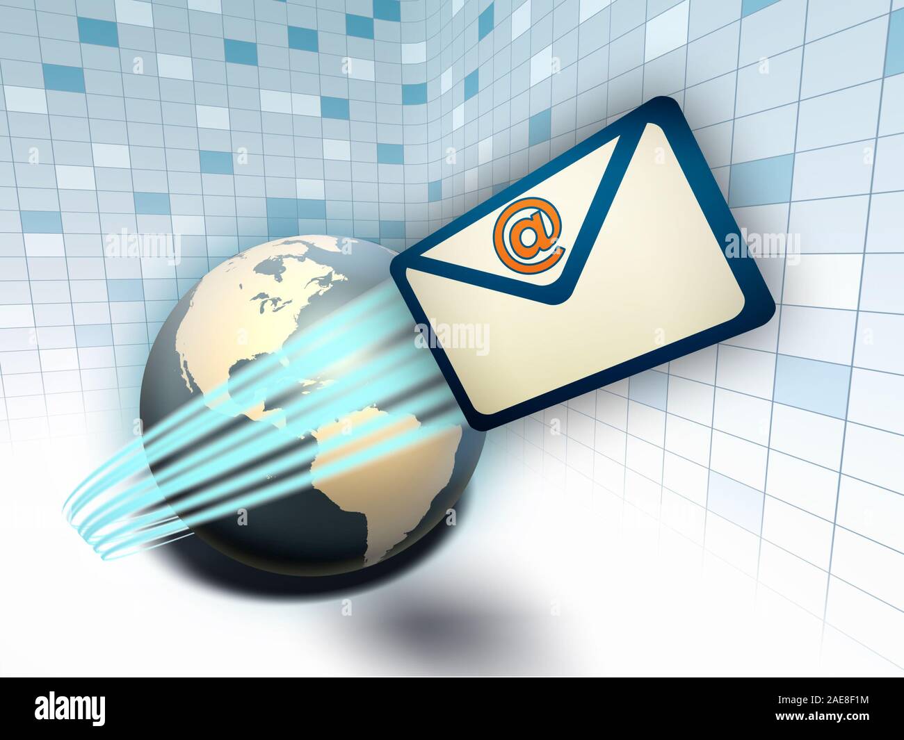E-mail travelling around the world. Digital illustration Stock Photo ...