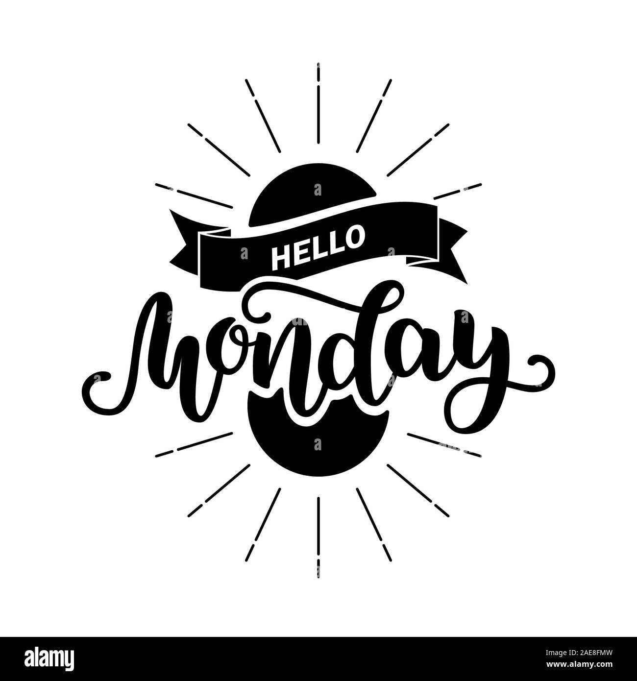 Hello Monday. Inspirational quote. Typography for calendar or poster ...
