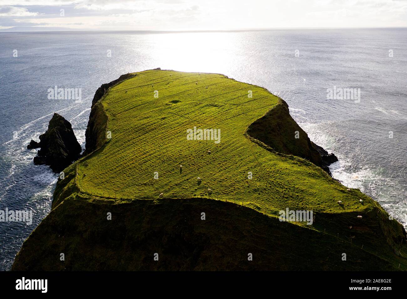 Aerial view of cliffs at Silver Strand Beach at Malinbeg in Southwest ...