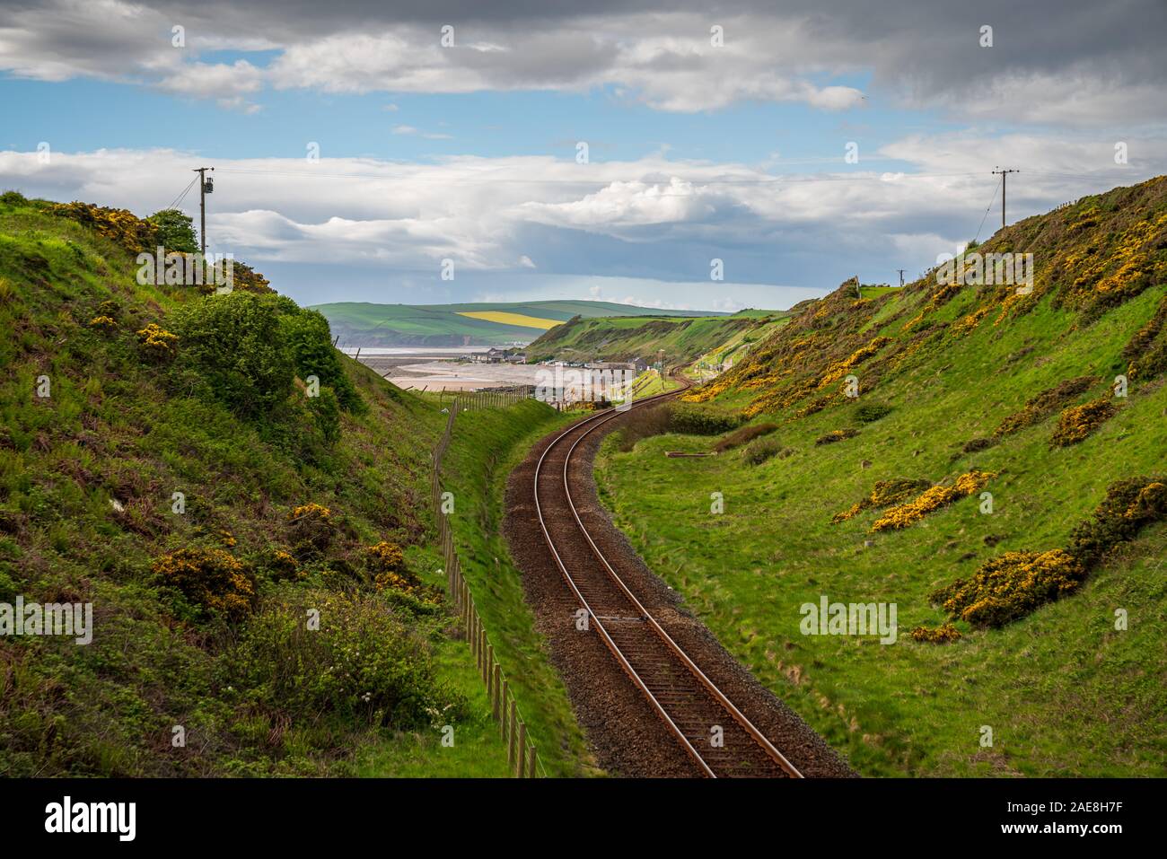 Nethertown, Cumbria, England, UK - May 02, 2019: The railway line and ...