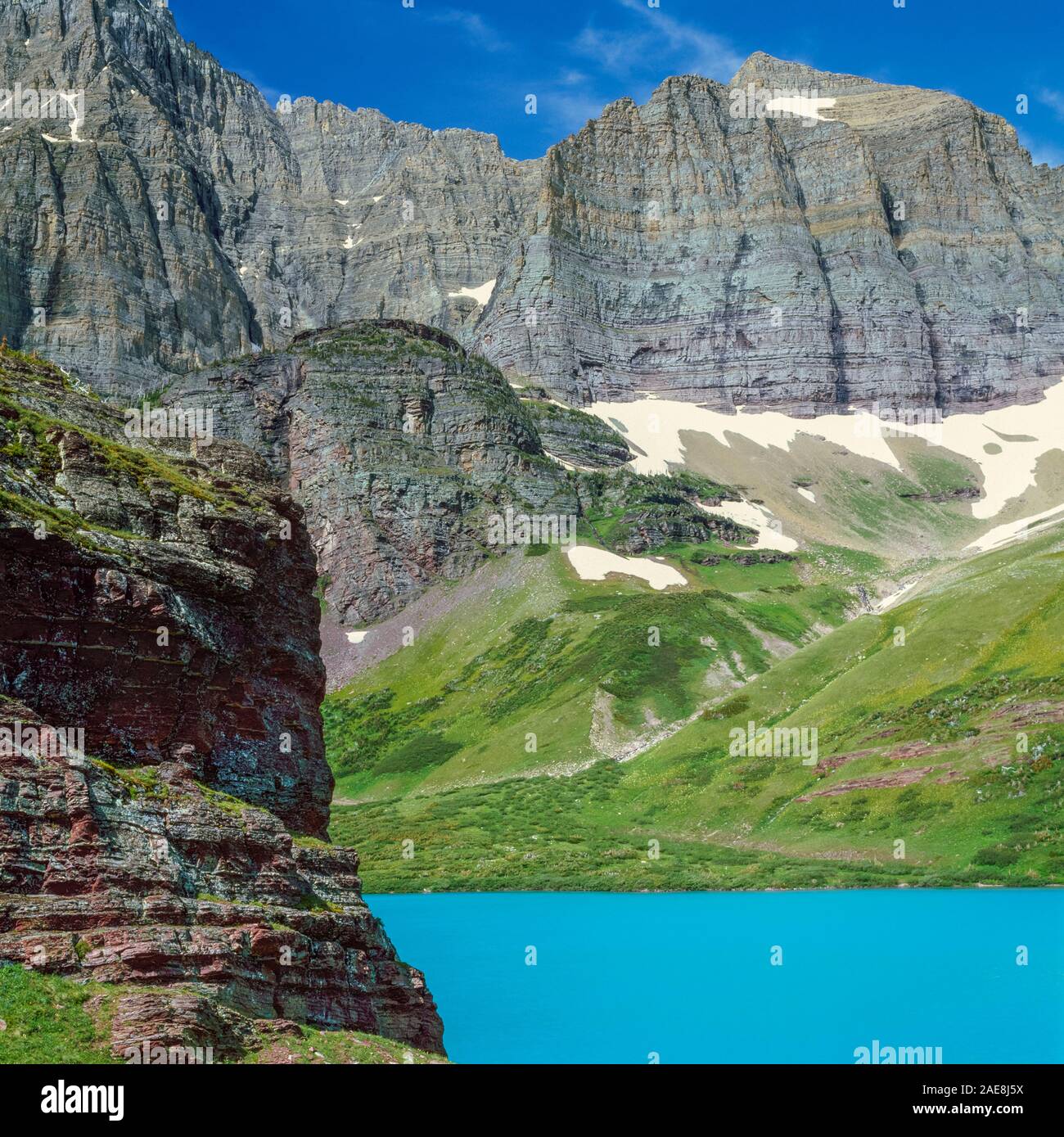 cracker lake below mount siyeh headwall in glacier national park ...