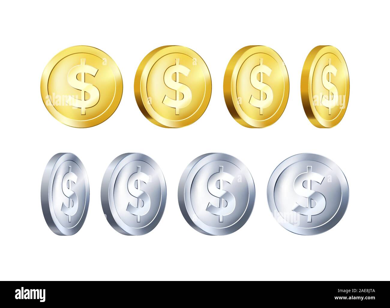 Rotation metallic gold and silver coin template. Golden and Silver ...