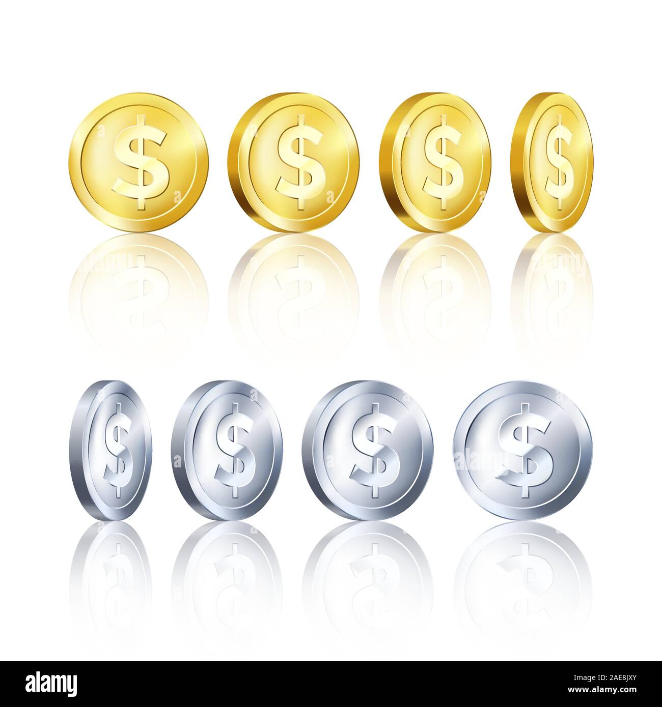 Rotation metallic gold and silver coin template. Golden and Silver ...