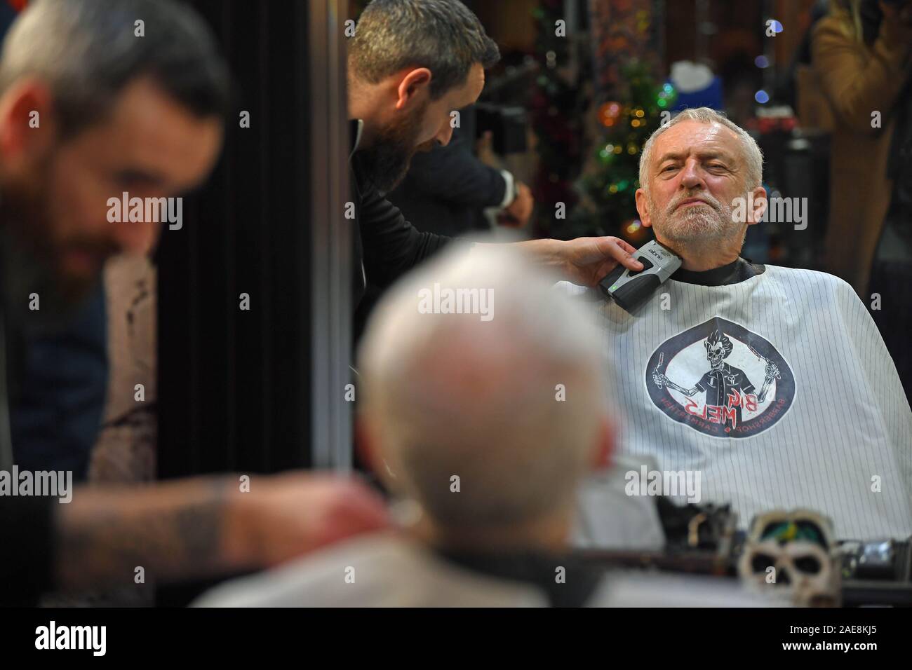 Labour Party leader Jeremy Corbyn in Carmarthen having his beard ...