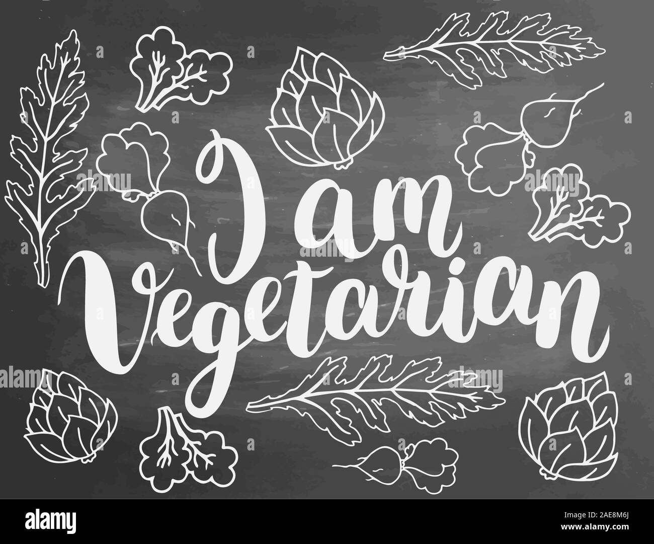 I am vegetarian lettering. Set of handwritten elements. Food farm ...