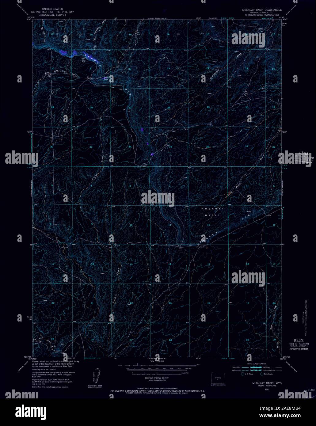 WY Muskrat Basin 340629 1952 24000 Inverted Restoration Stock Photo - Alamy
