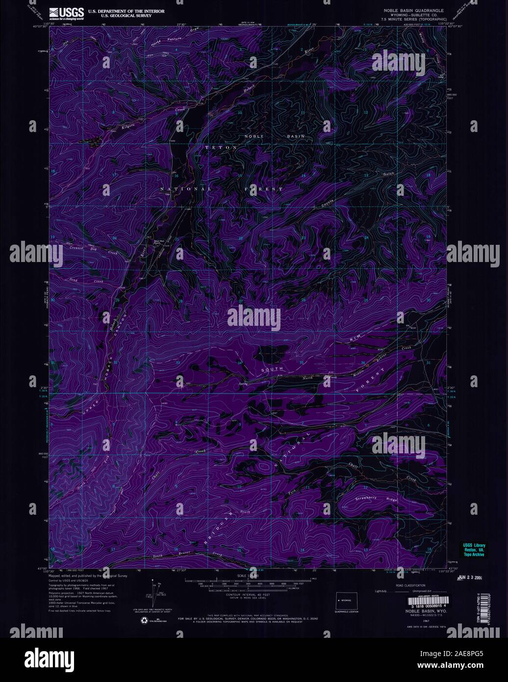 WY Noble Basin 340671 1967 24000 Inverted Restoration Stock Photo - Alamy