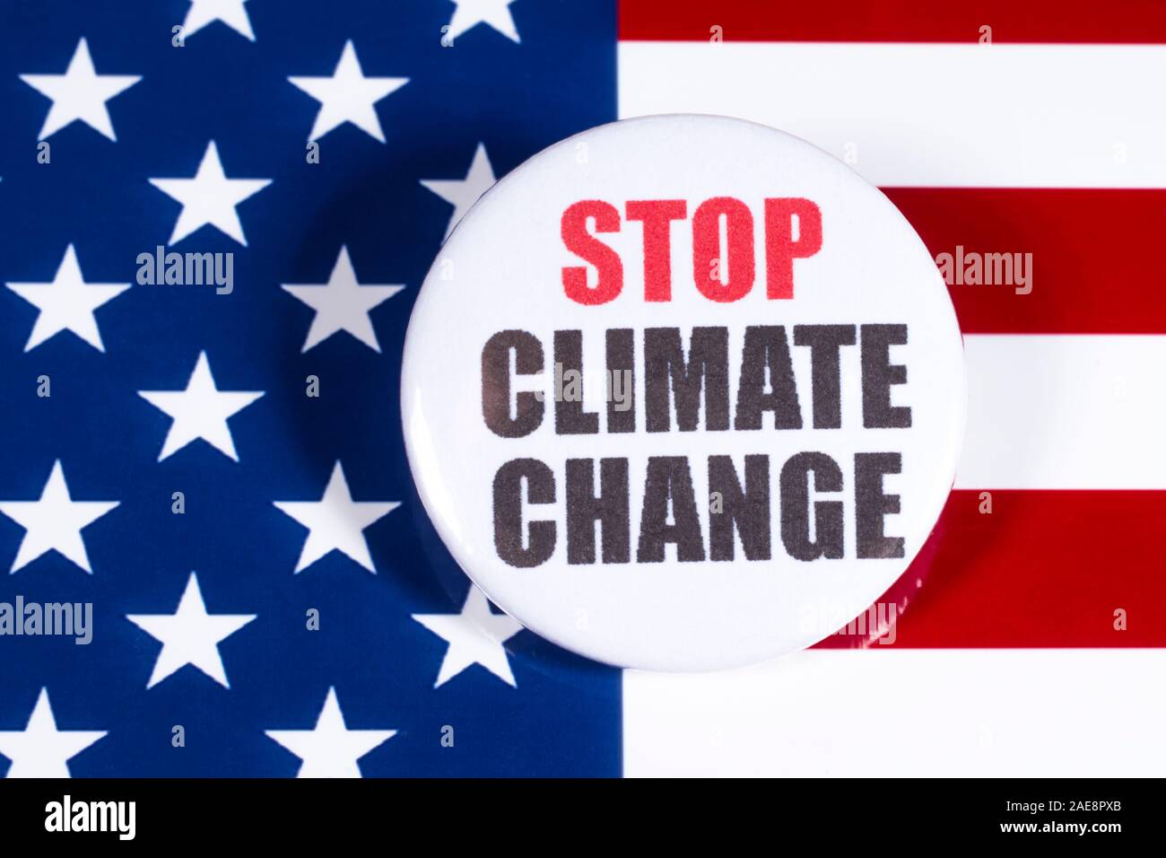 London, UK - November 22nd 2019: A Stop Climate Change badge, pictured ...