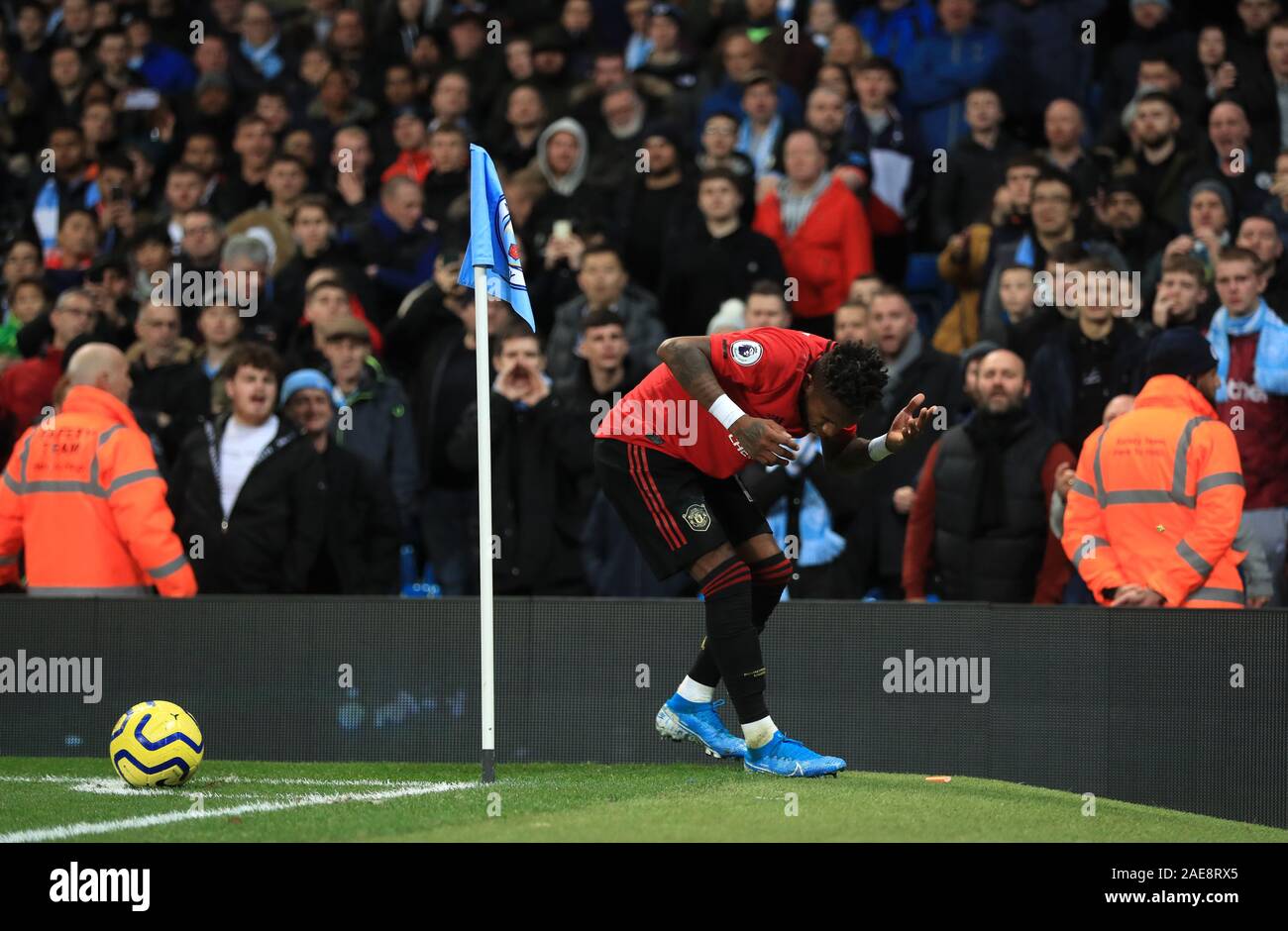 Manchester United's Fred reacts after objects are thrown at him during ...
