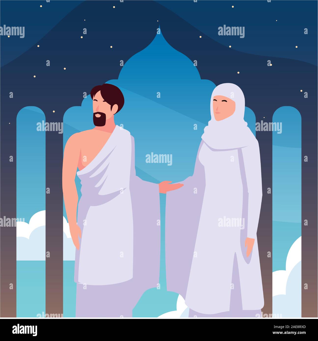 couple of people pilgrims hajj , day of Dhul Hijjah vector illustration ...