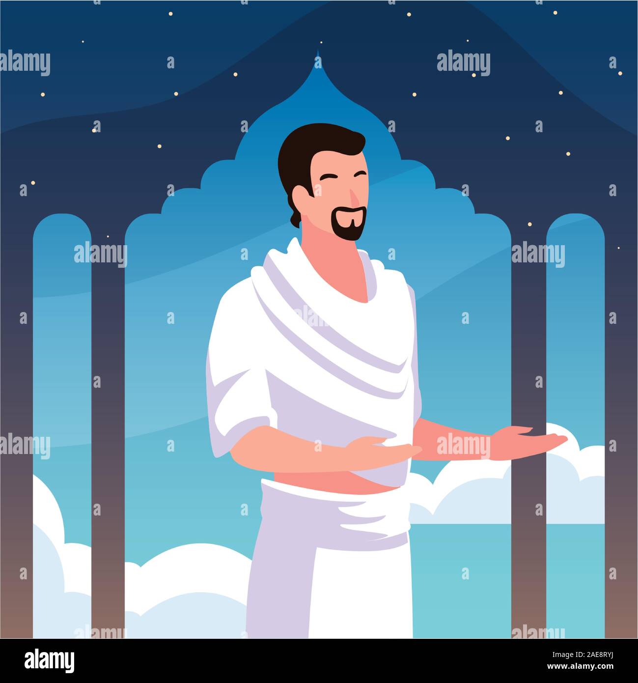 man pilgrim hajj standing, day of Dhul Hijjah vector illustration ...