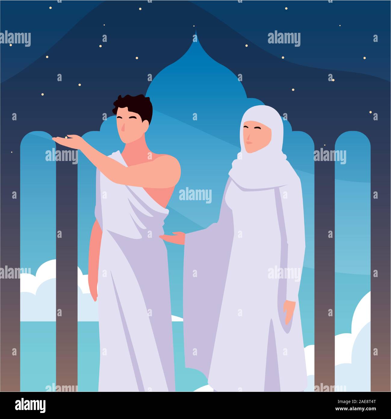 couple of people pilgrims hajj , day of Dhul Hijjah vector illustration ...