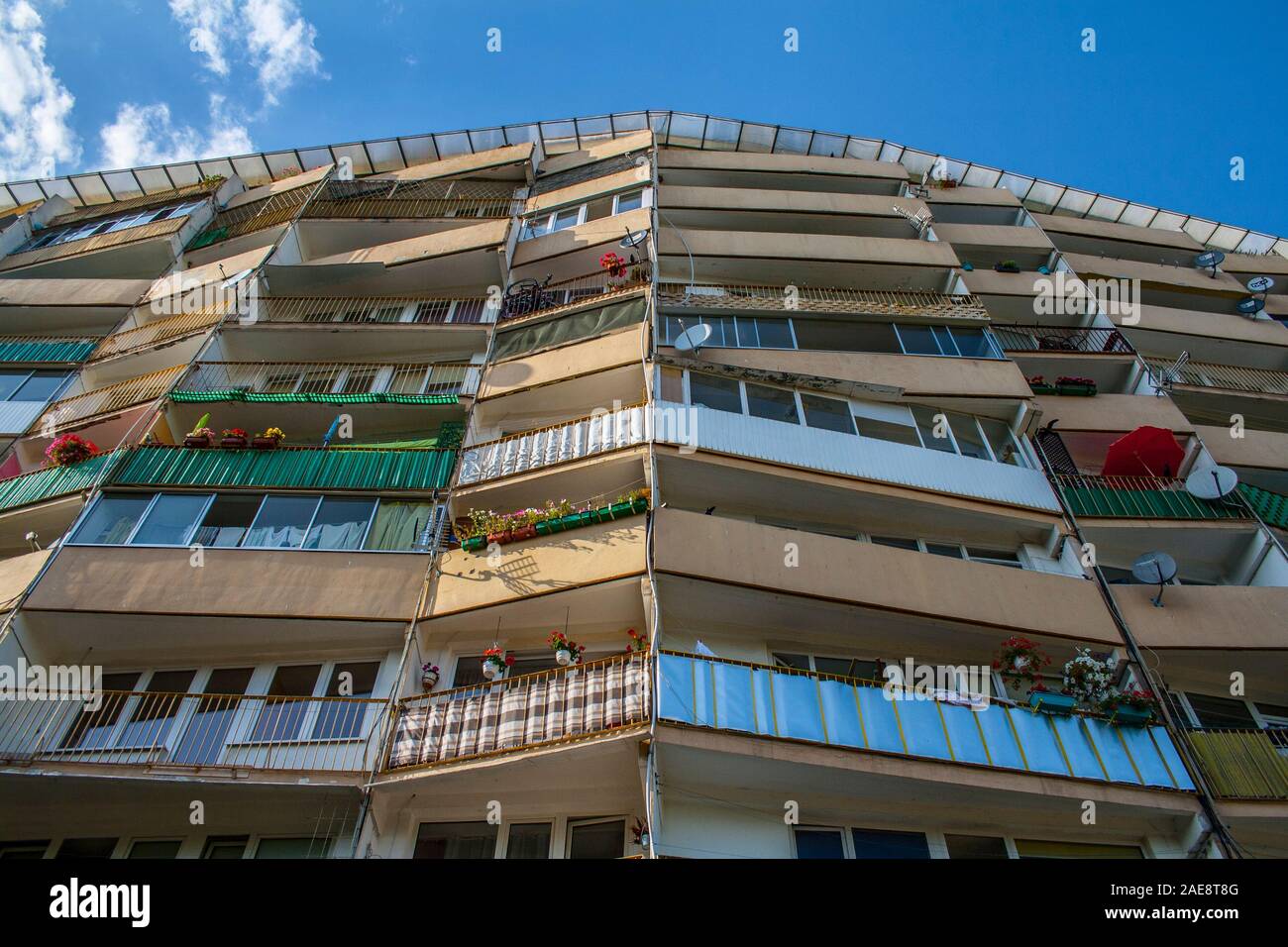 Balconies of housing block known as Falowiec located in Gdansk which is ...