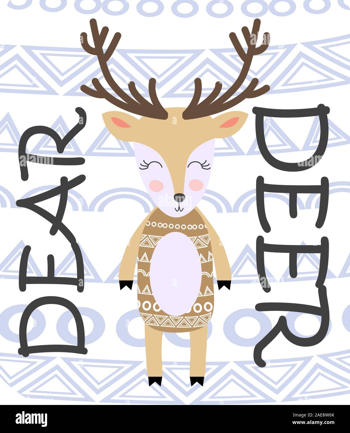 Deer hand drawn illustration in scandinavian style. Cute cartoon ...