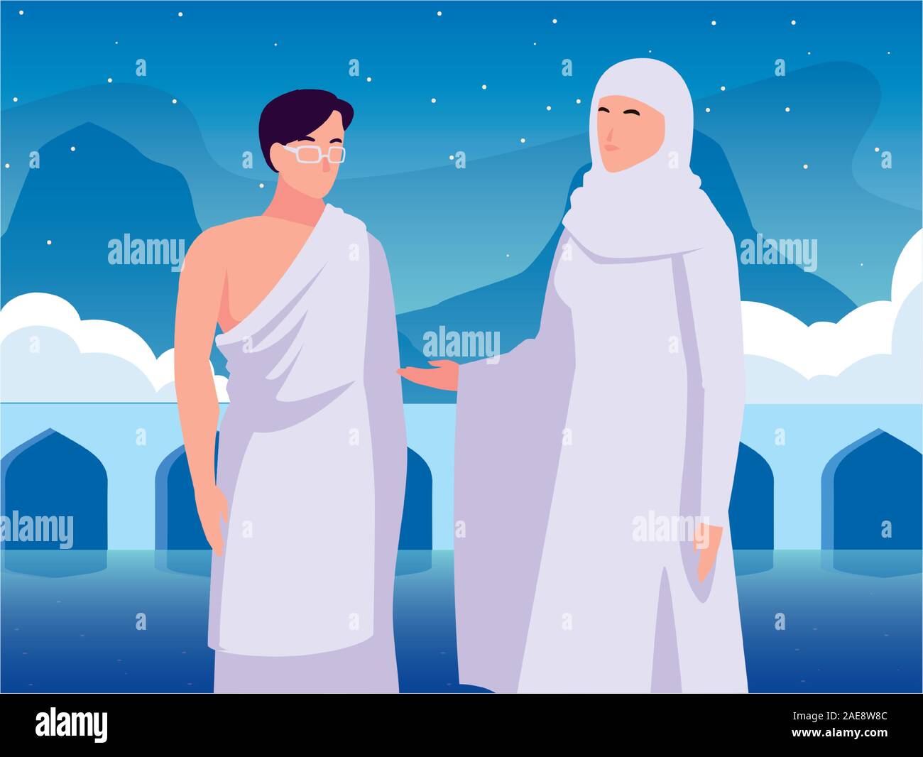 couple of people pilgrims hajj , day of Dhul Hijjah vector illustration ...