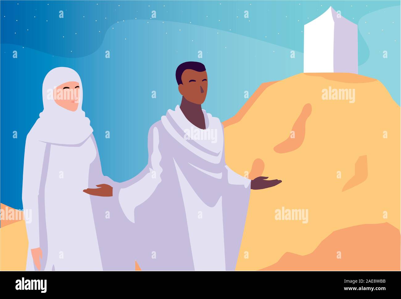 couple of people pilgrims hajj , day of Dhul Hijjah vector illustration ...