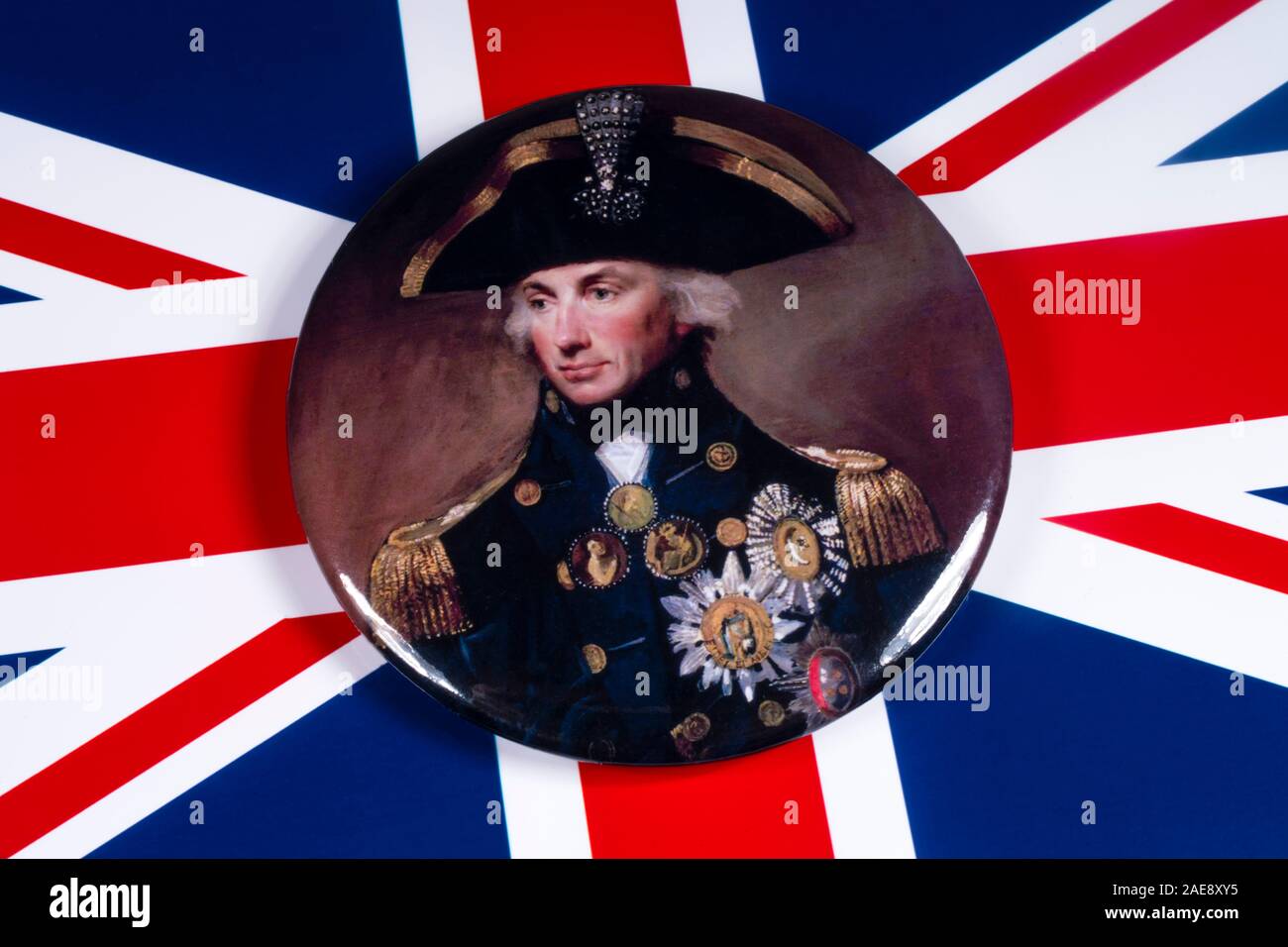London, UK - December 3rd 2019: A pin badge with a portrait of Horatio ...