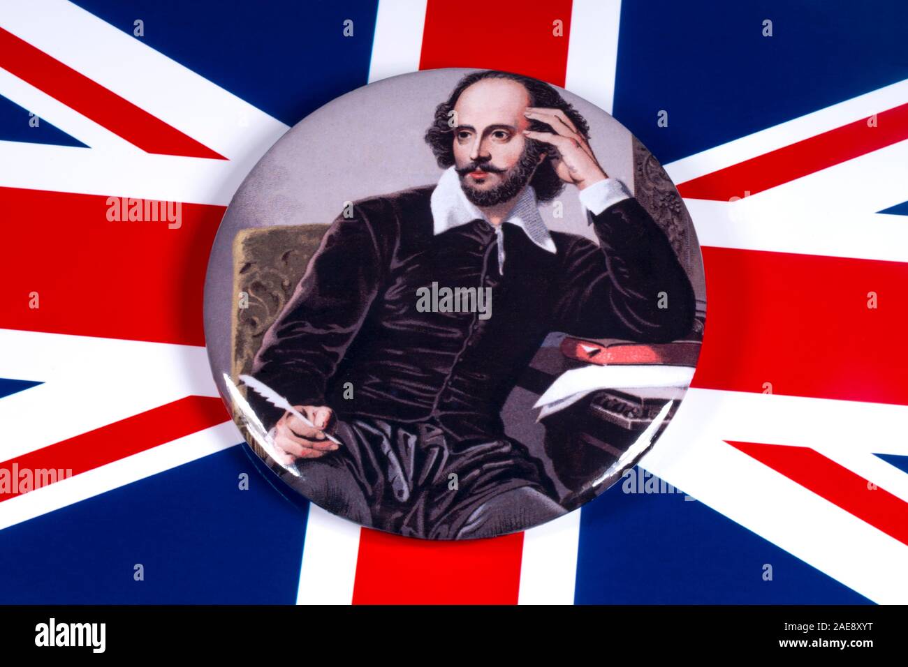 London, UK - December 3rd 2019: A pin badge with a portrait of William ...