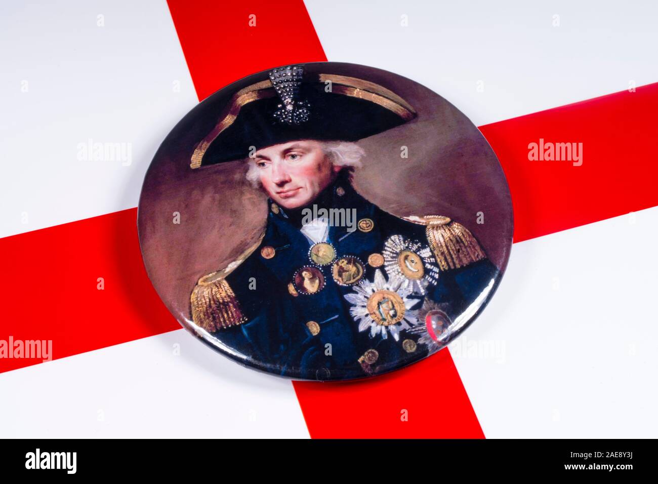 London, UK - December 3rd 2019: A pin badge with a portrait of Horatio ...
