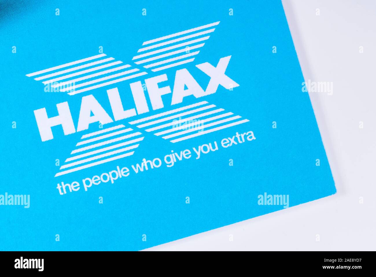 London, UK - December 3rd 2019: Close-up of the Halifax bank logo ...