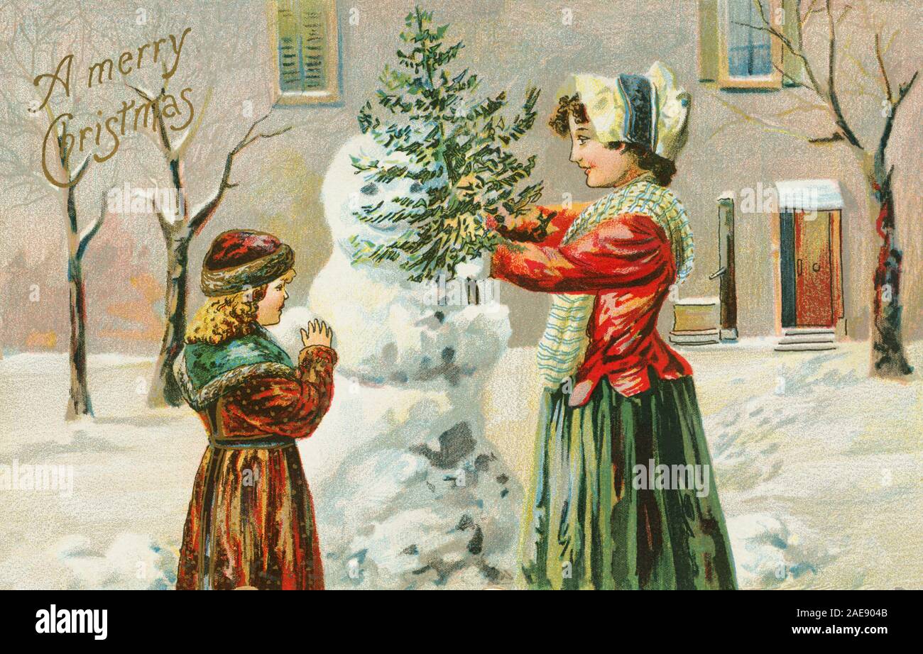 vintage christmas themed illustration Stock Photo - Alamy