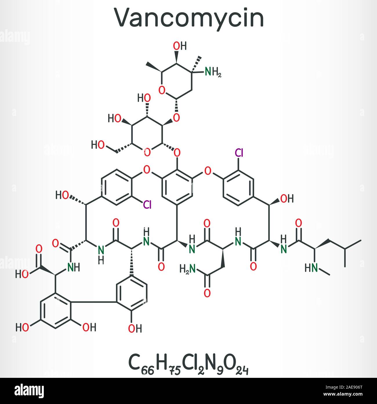 Vancomycin molecule. It is an antibiotic used to treat bacterial ...
