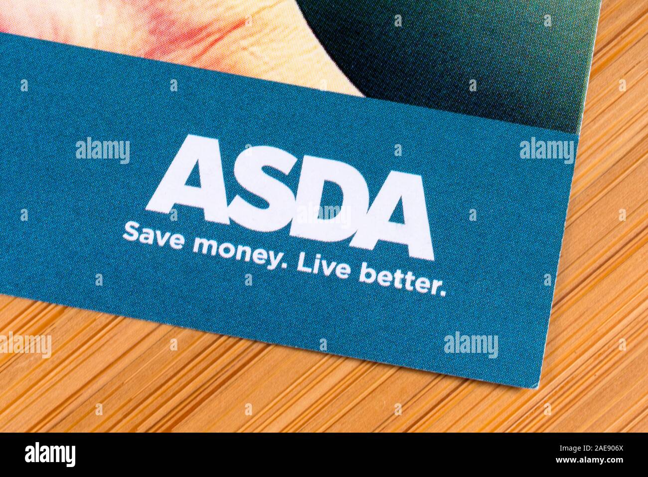 London, UK - December 3rd 2019: Close-up of the ASDA supermarket logo ...