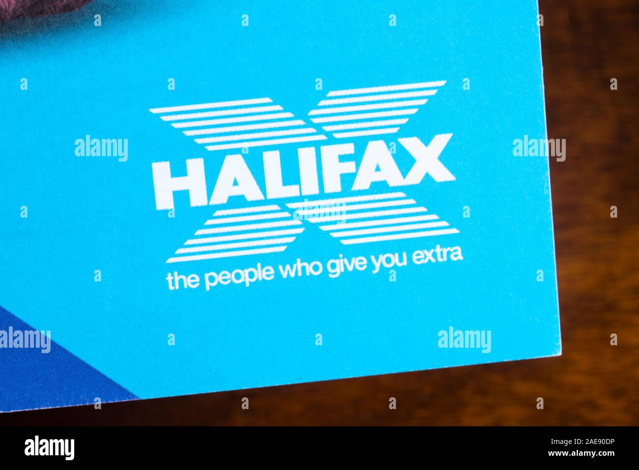 London, UK - December 3rd 2019: Close-up of the Halifax bank logo ...