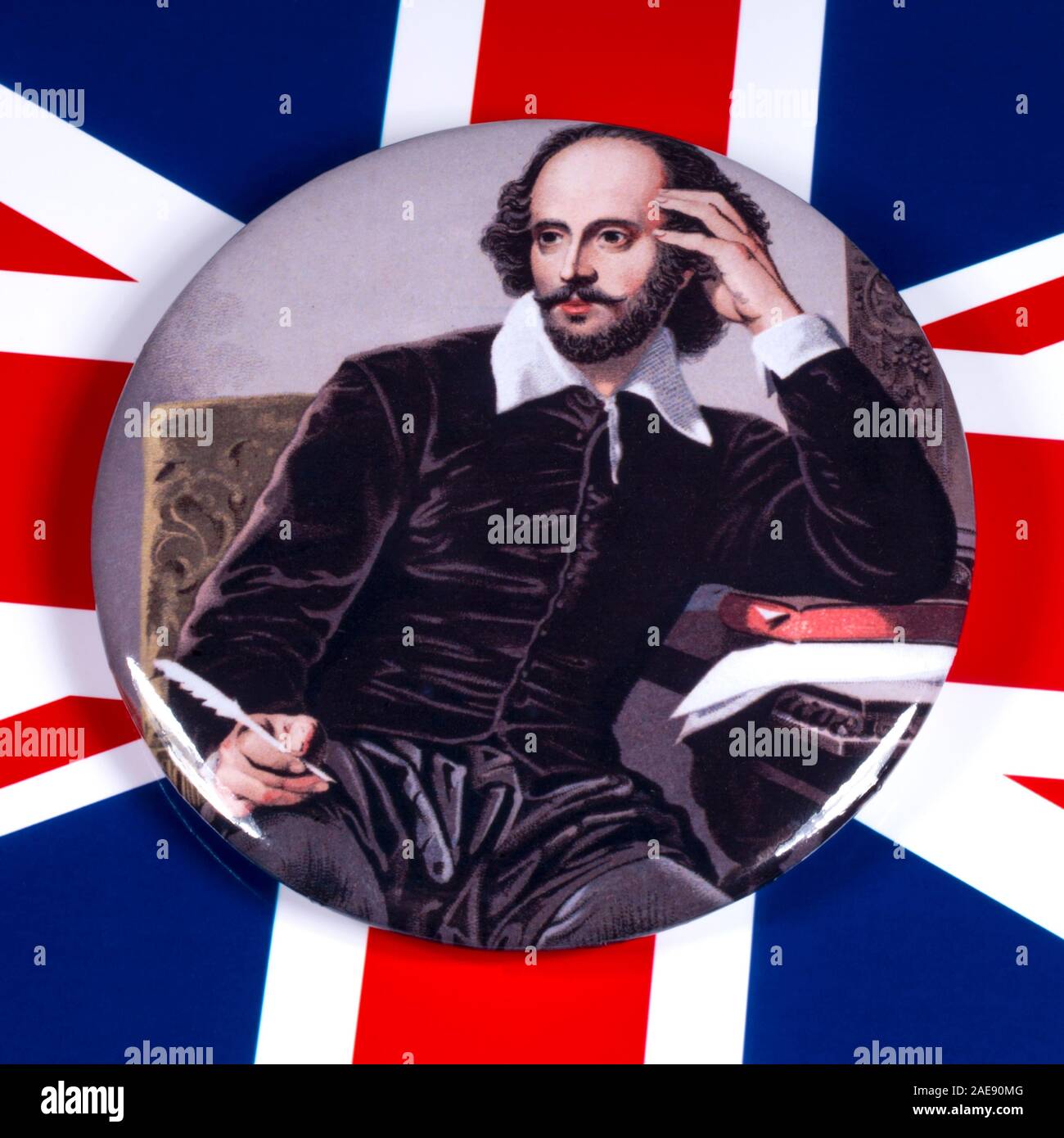 London, UK - December 3rd 2019: A pin badge with a portrait of William ...