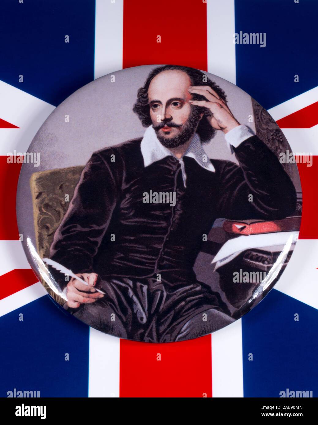 London, UK - December 3rd 2019: A pin badge with a portrait of William ...