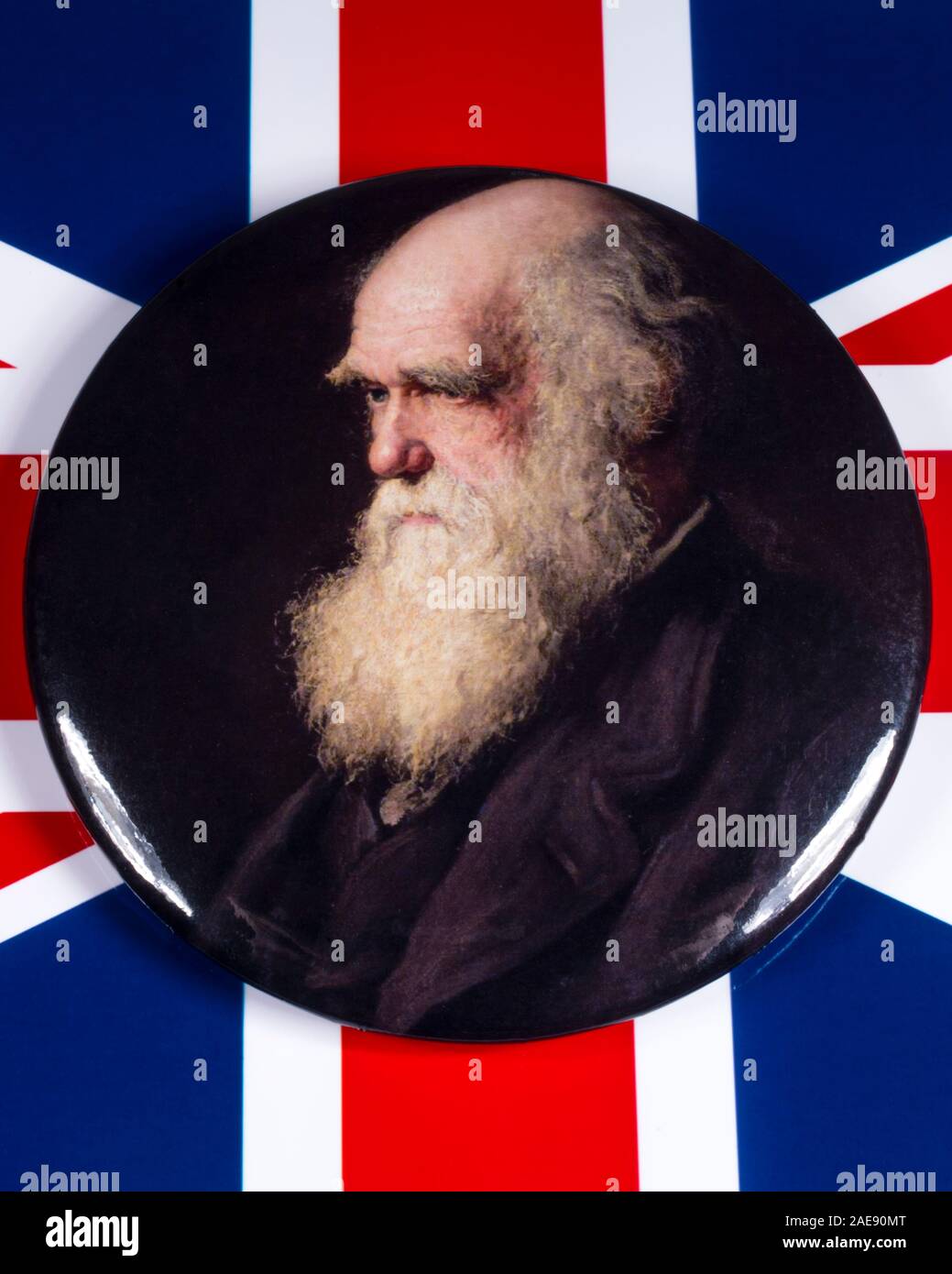 London, UK - December 3rd 2019: A pin badge with a portrait of Charles ...
