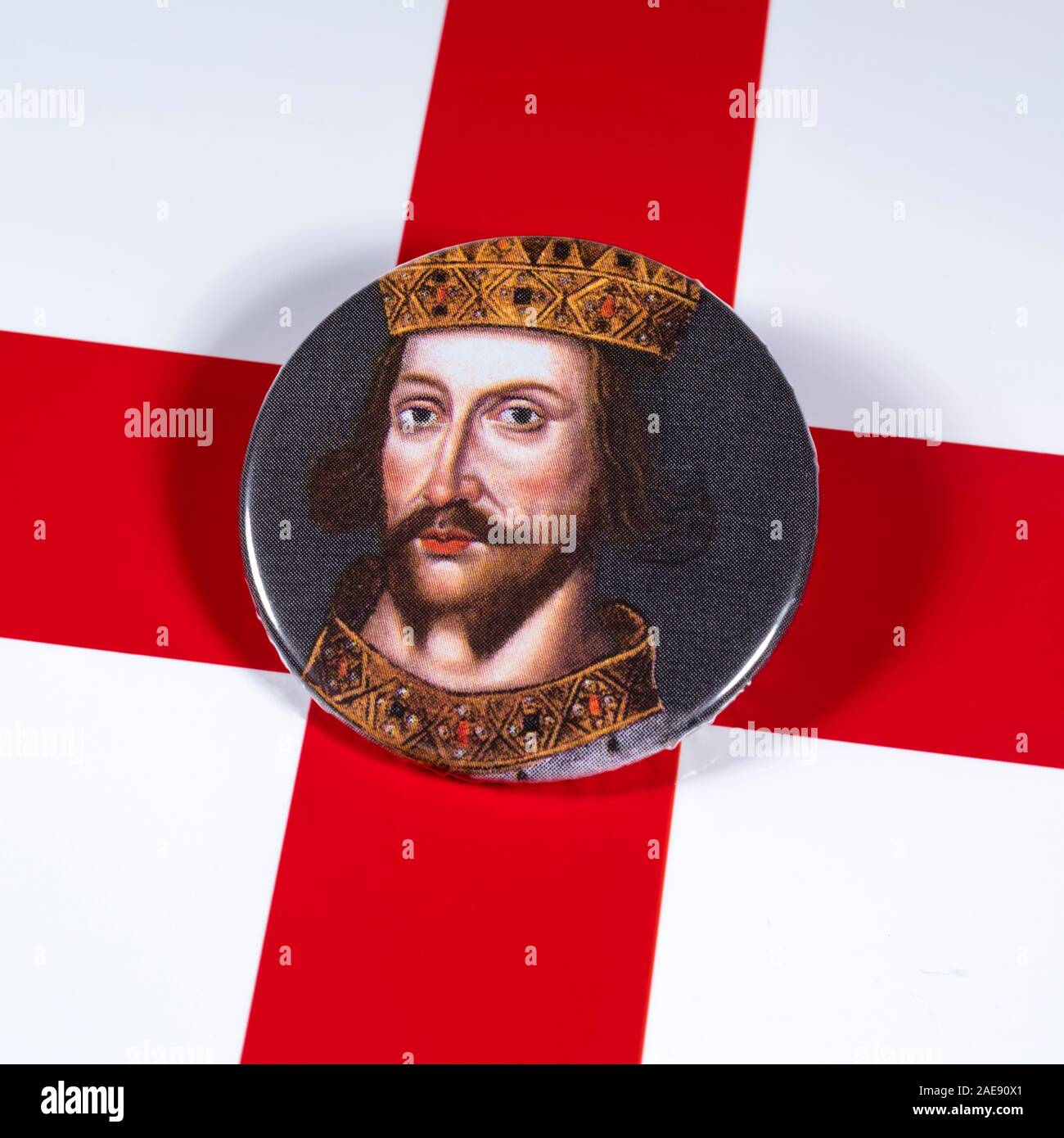 London, UK - December 5th 2019: A pin badge of King Henry II of England ...