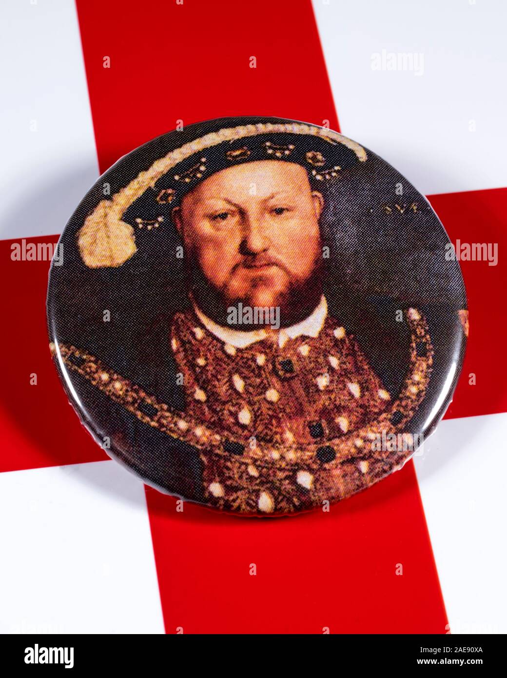London, UK - December 5th 2019: A pin badge of King Henry VIII ...