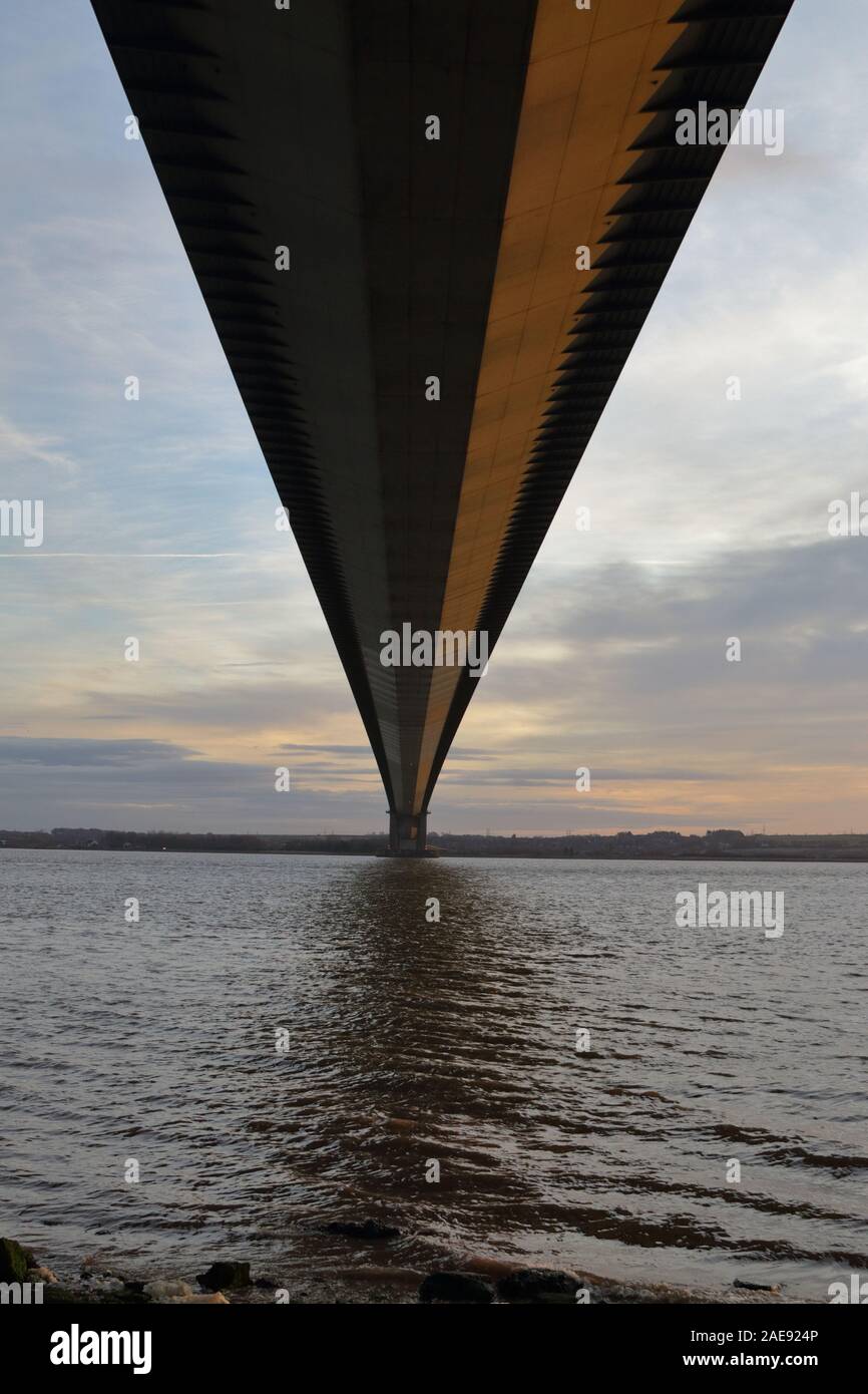 The underside of the humber bridge (Road A15)shot from Hessle foreshore ...