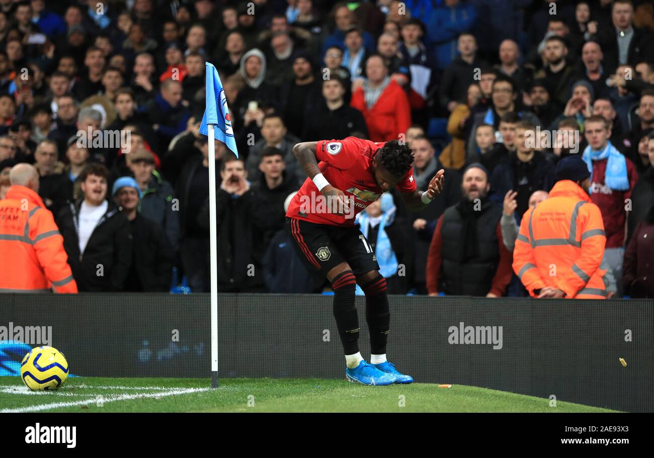 Manchester United's Fred reacts after objects are thrown at him during ...