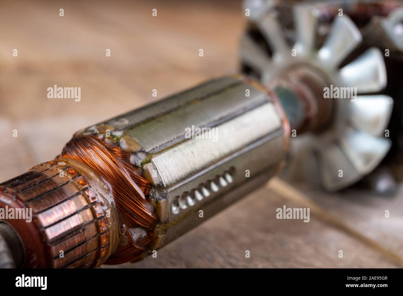 Electric rotors of an electric motor on a workbench. Spare parts for ...