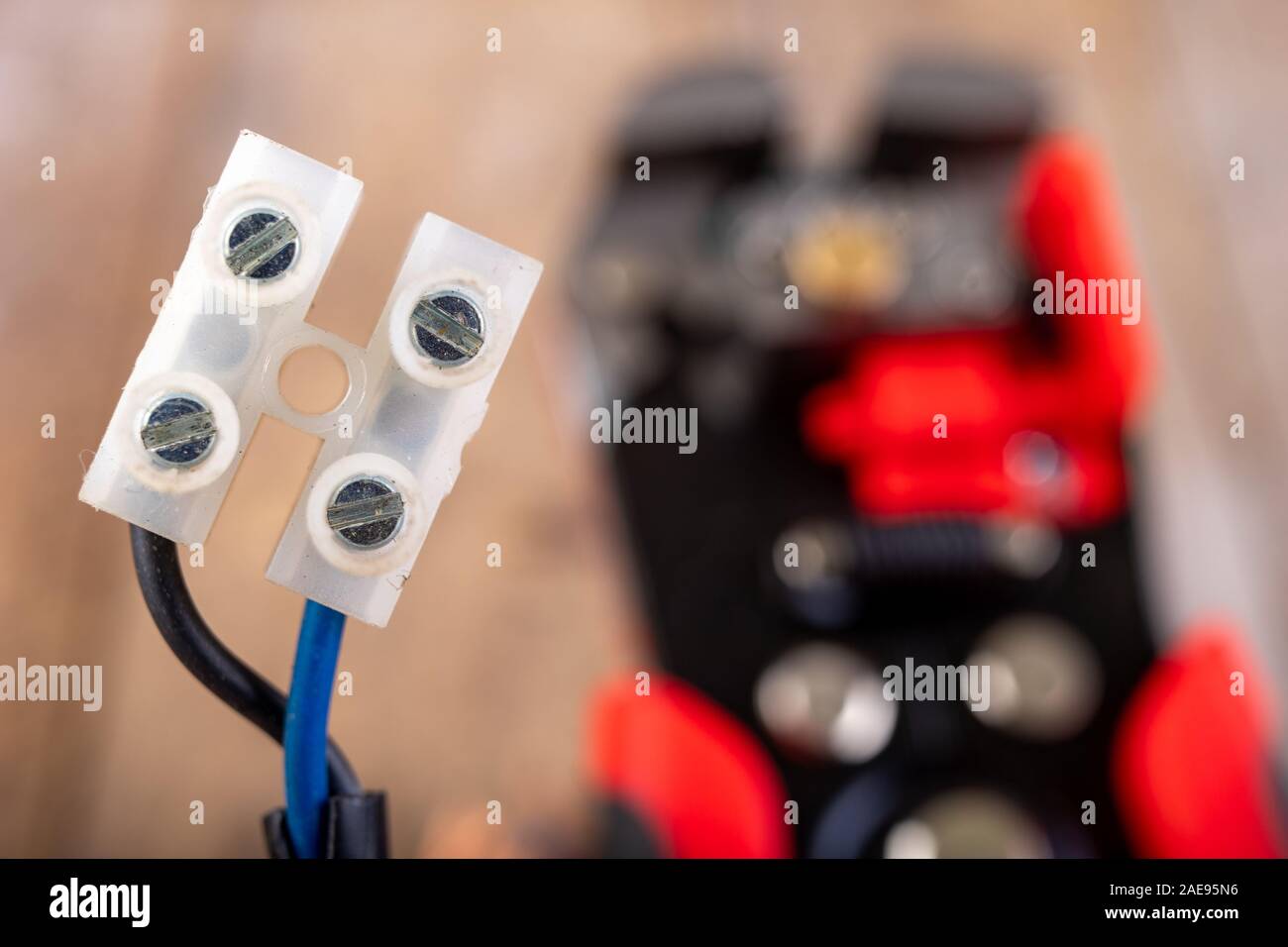 Plastic electric cube for connecting wires. Electrical accessories used ...